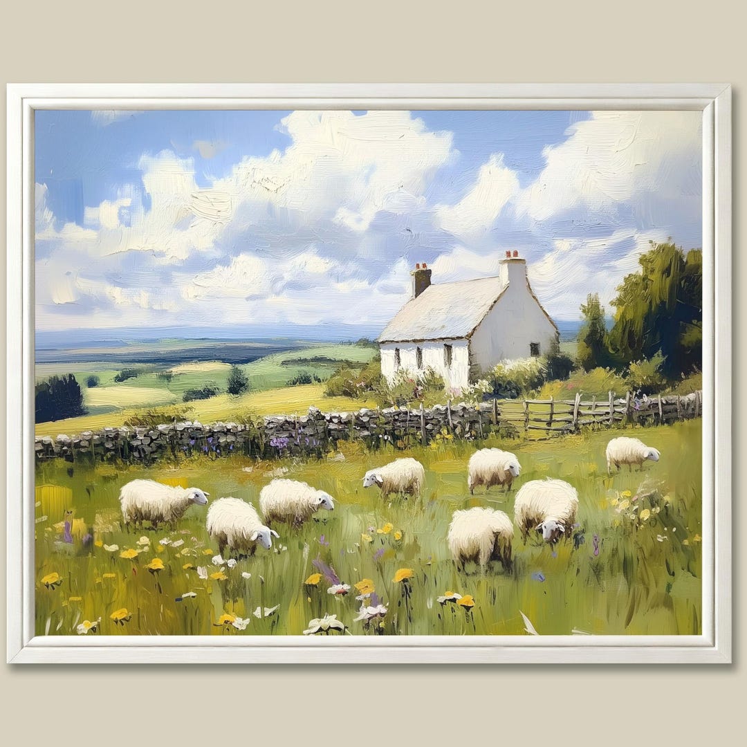Irish Farm Sheep Art Print: Rustic Countryside Landscape - Etsy