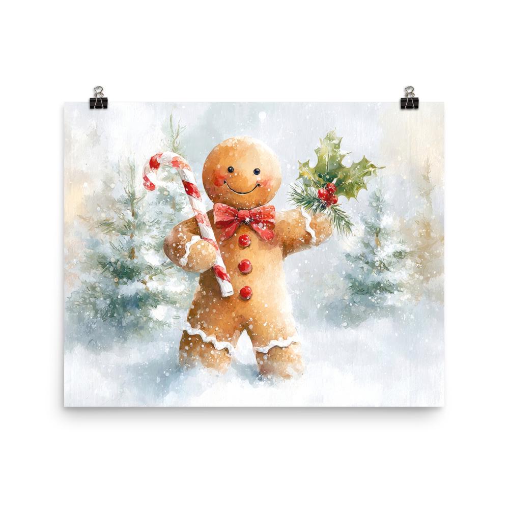 Vintage Gingerbread Man Watercolor Art Print: Christmas Candy Cane ...