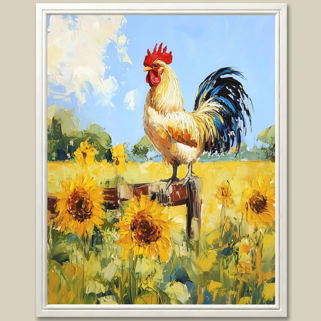 Rooster & Sunflower Fields Art Print: Rustic Farmhouse Wall Decor - Etsy