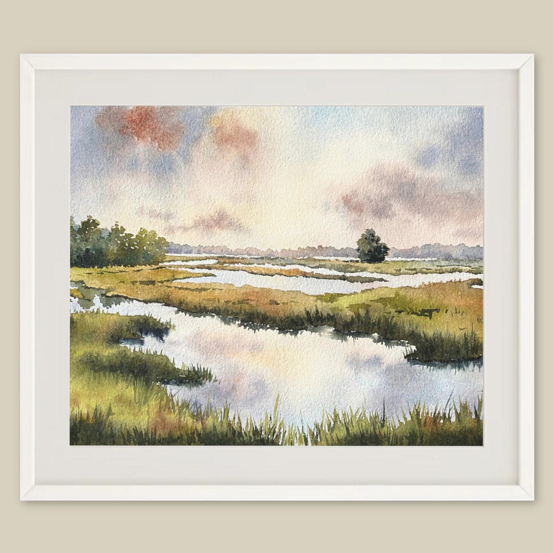 Marsh Watercolor Painting Landscape Low Country Louisiana Art Print ...
