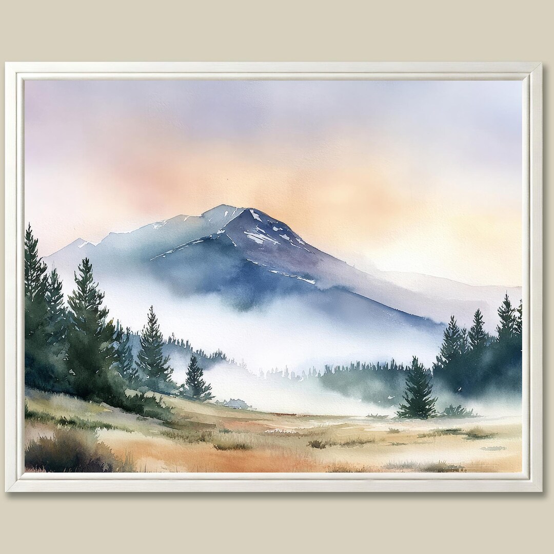 Mount Washburn Art Print Yellowstone Watercolor Painting Pine Trees ...
