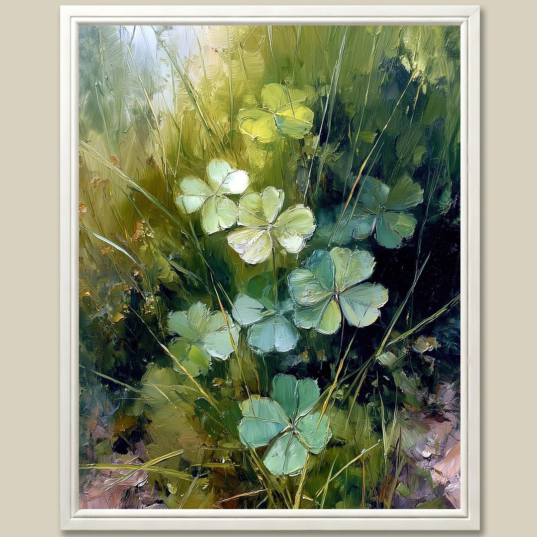 Four Leaf Clover Art Print: Irish Meadow Landscape Painting - Etsy