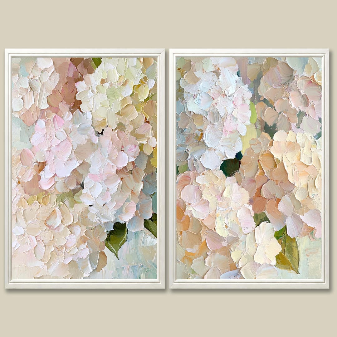 Hydrangea Art Prints Set: Beige Floral Botanical Wall Art - Etsy