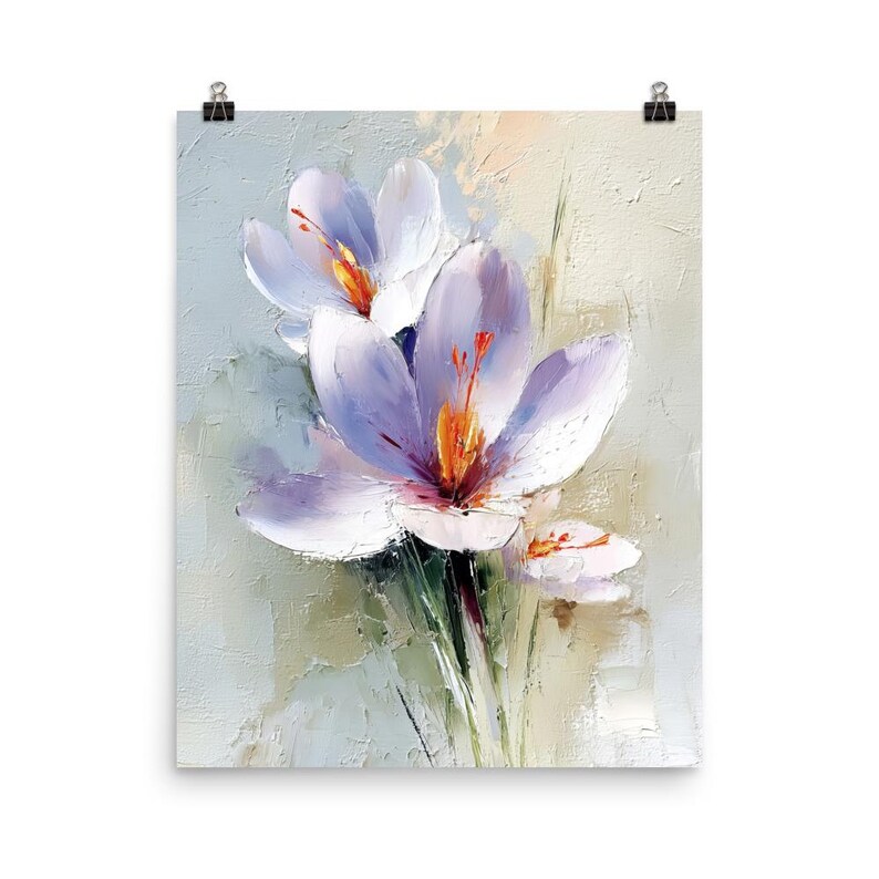 Crocus Flower Art Print Oil Painting Spring Bloom Botanical Wall Art ...