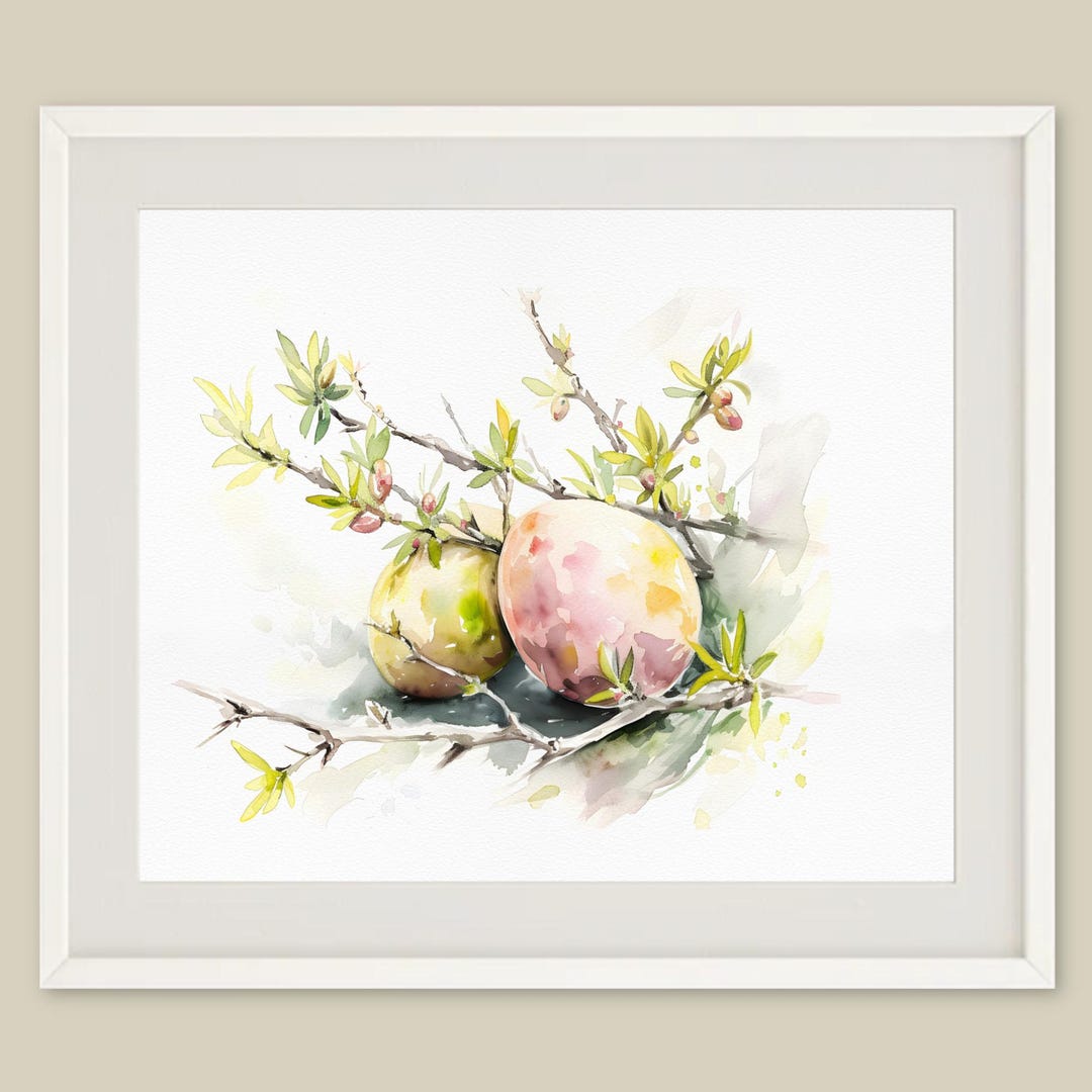 Easter Eggs Watercolor Painting Spring Branches Art Print Holiday Wall ...