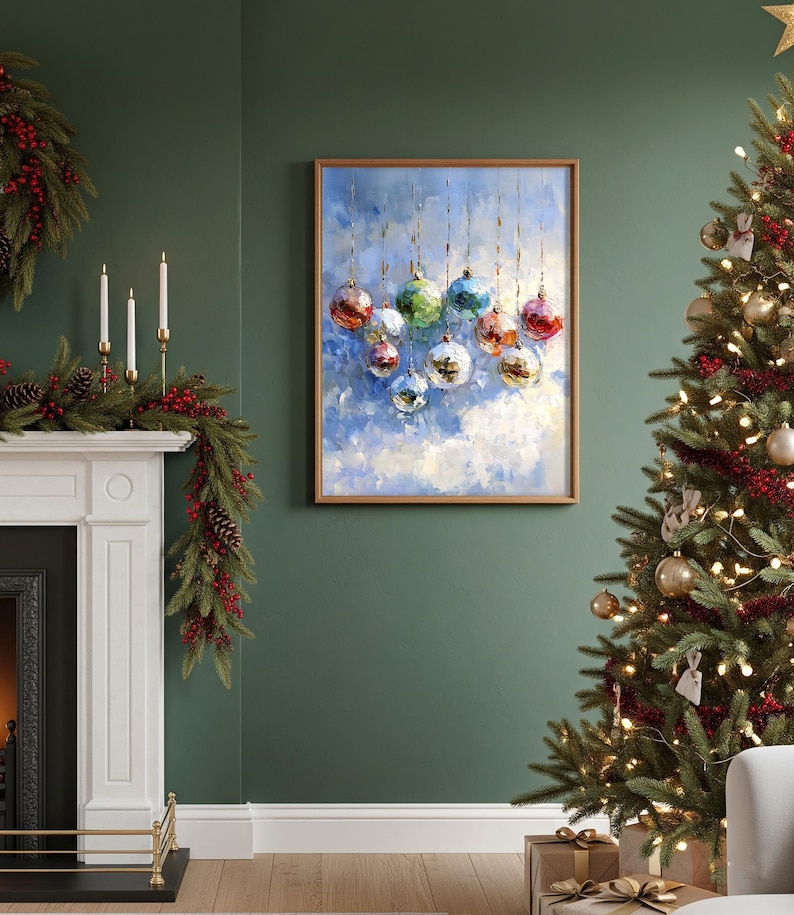 Vintage Glass Baubles Art Print Christmas Ornaments Oil Painting ...
