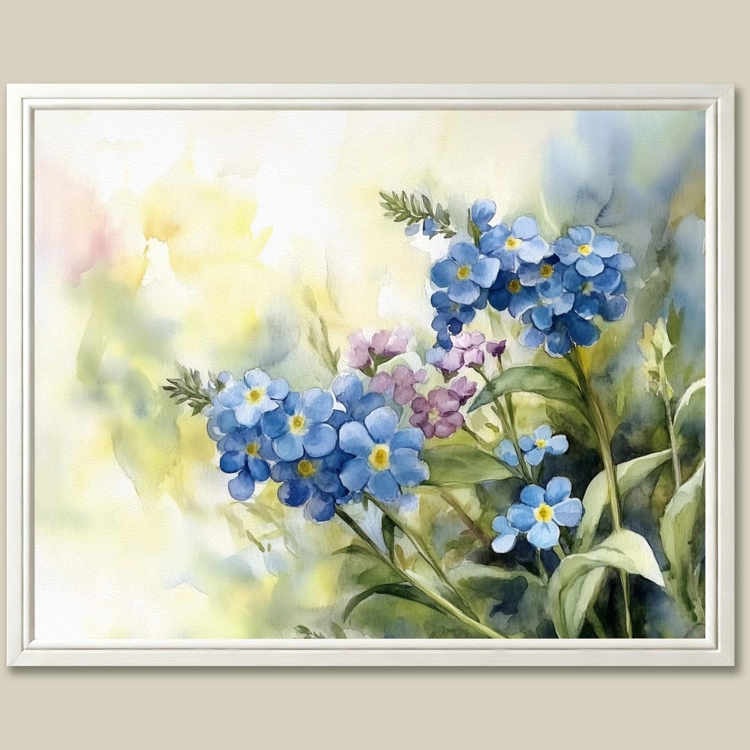 Forget Me Nots Painting: Light Blue Floral Watercolor Art Print - Etsy