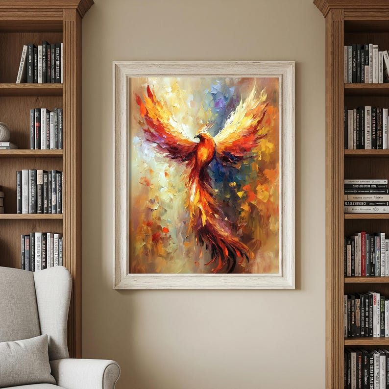 Fiery Phoenix Art Print: Abstract Mythical Bird Wall Decor - Etsy