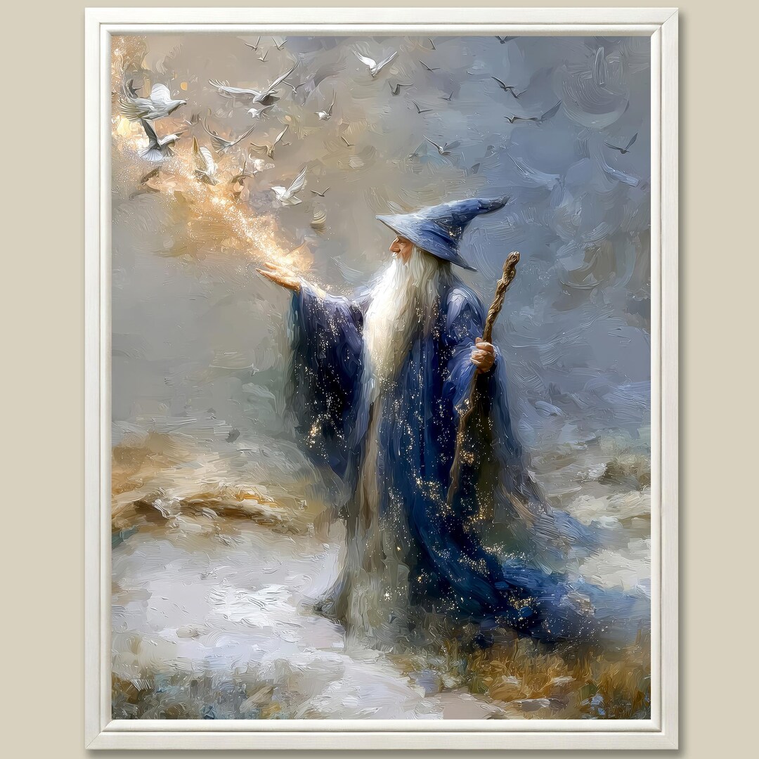Wizard Oil Painting Birds Art Print Magic Spell Fantasy Wall Art ...