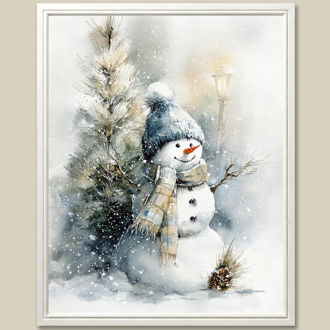 Snowman Christmas Watercolor Art Print: Vintage Winter Holiday Decor - Etsy