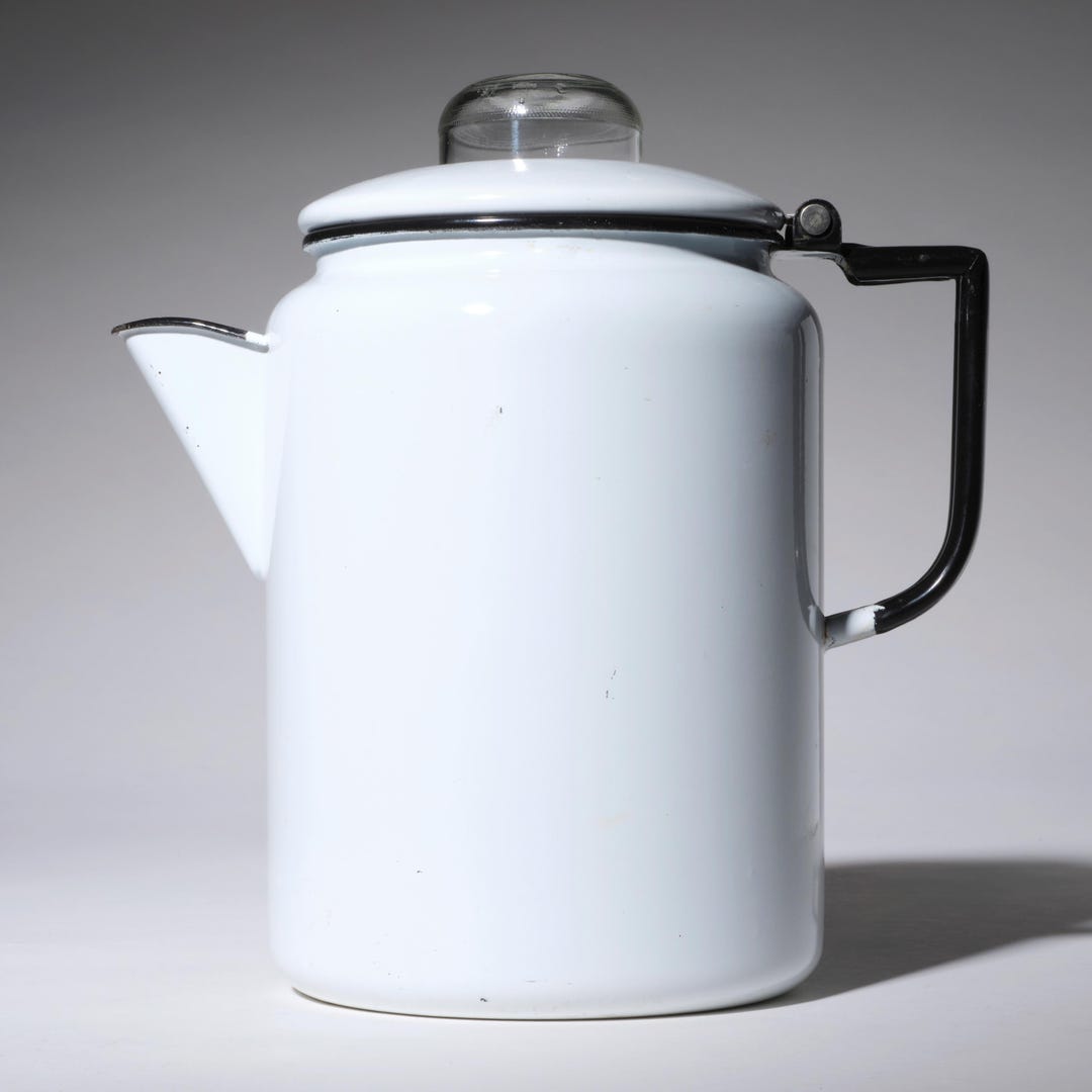 White Porcelain Enamel Coffee Pot Percolator - Etsy