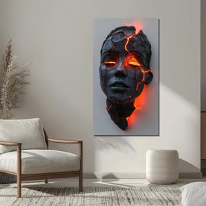 Cracked Lava Face, Eruptive Sculpture, Modern Wall Art, Illuminated ...