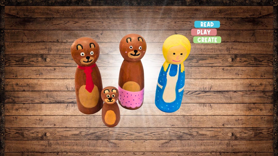 Goldilocks & the Three Bears Peg Dolls – Wooden Fairy Tale Story Set ...