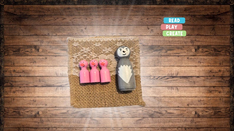 Three Little Pigs & Big Bad Wolf Peg Dolls – Wooden Story Characters ...