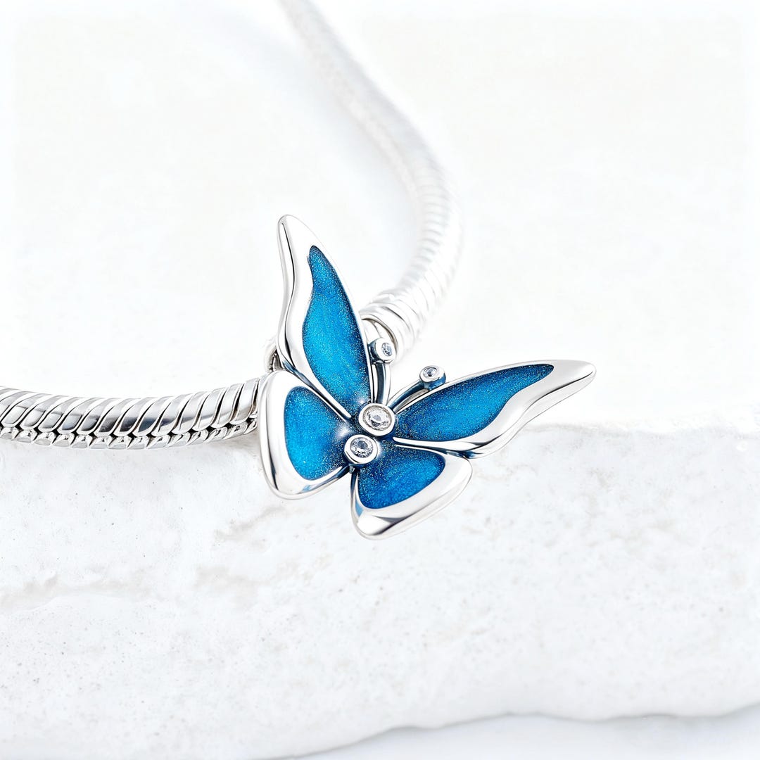 Blue Butterfly Charm,sterling Silver Charm,handmade Silver Bead,fits ...