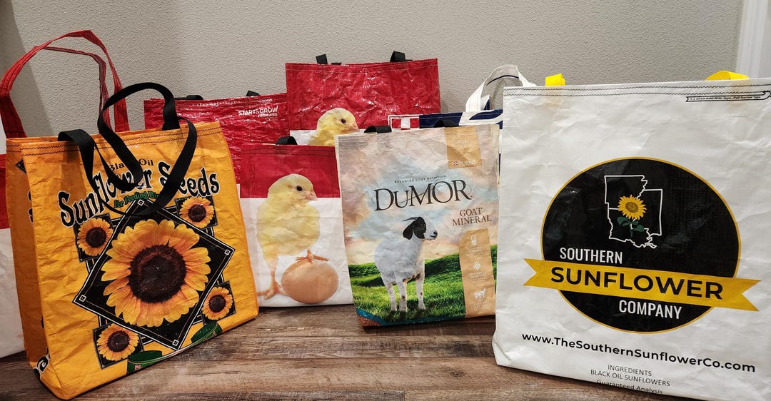 Recycled Feed Sacks, Totes, Reusable Grocery Bags, Reusable Totes, Farm ...