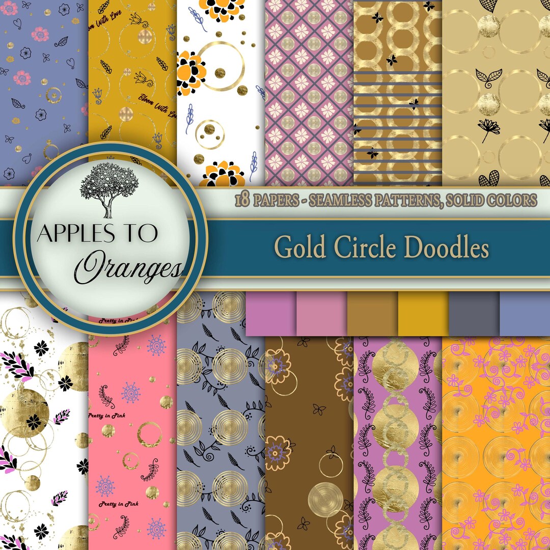 Golden Circle Doodles - Digital Paper Set - 18 Papers: Repeating ...