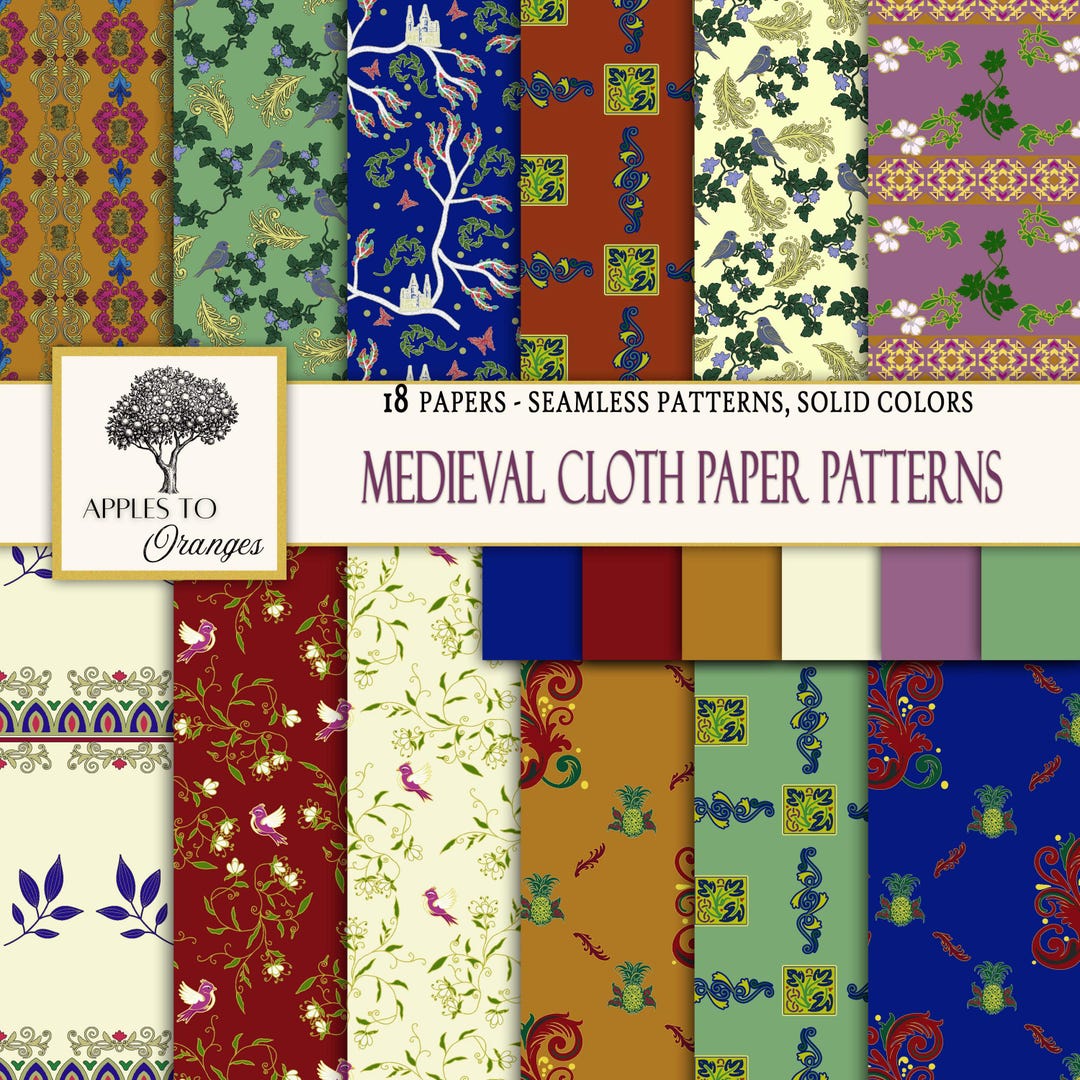 Medieval Cloth Paper Pattern - Digital Paper Set - 18 Papers: Repeating ...
