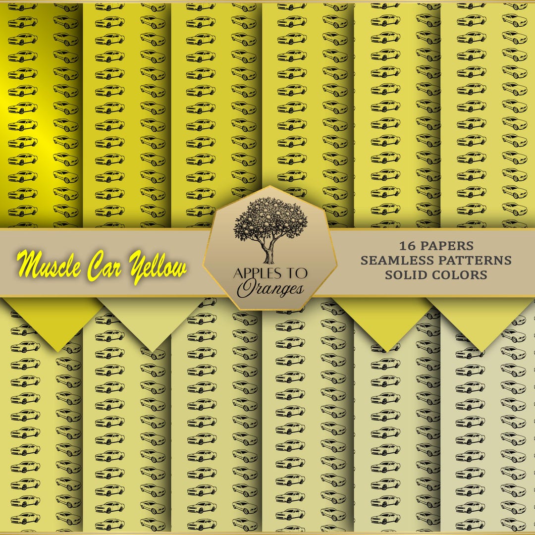 Muscle Car Yellow - Digital Paper Set - 16 Papers: Repeating Pattern ...