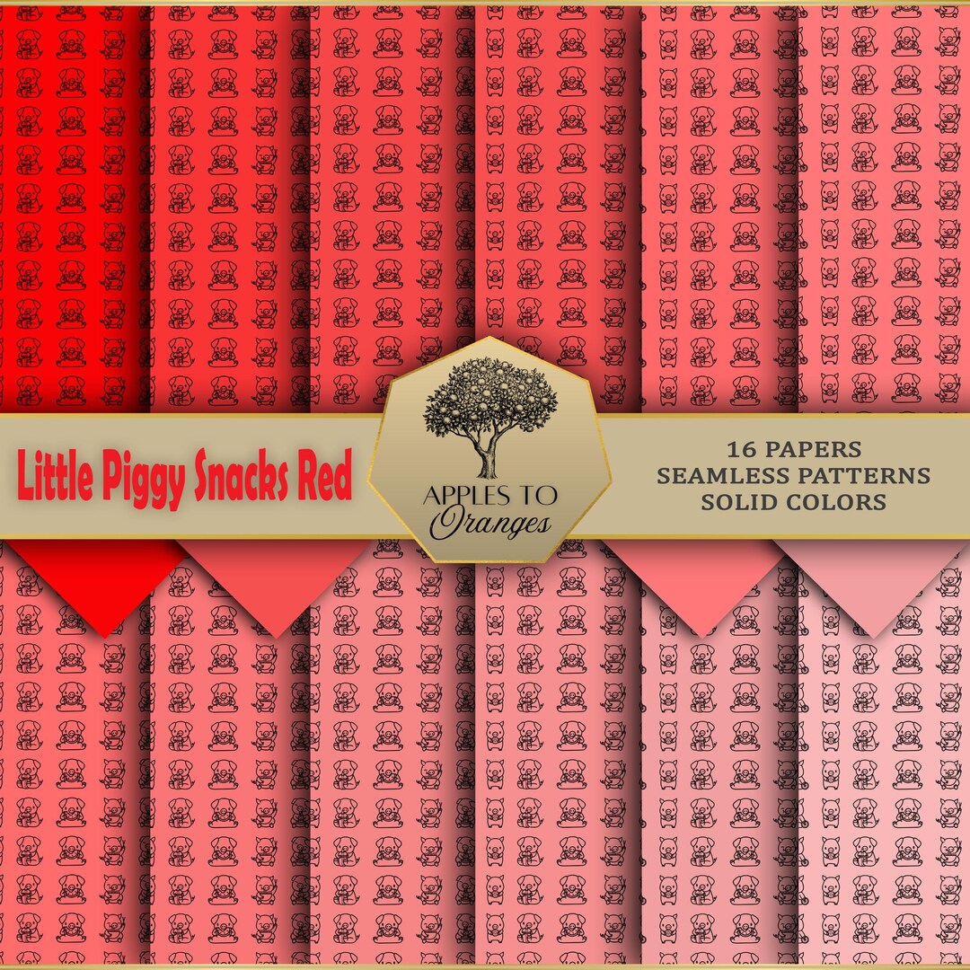 Little Piggy Snacks Red - Digital Paper Set - 16 Papers: Repeating ...