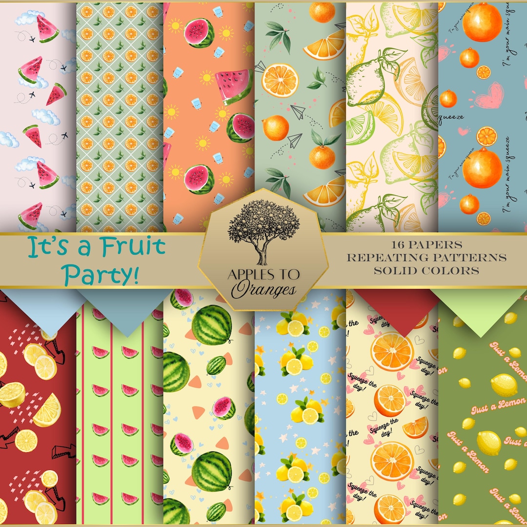 It's a Fruit Party - Digital Paper Set - 16 Papers: Repeating Pattern ...