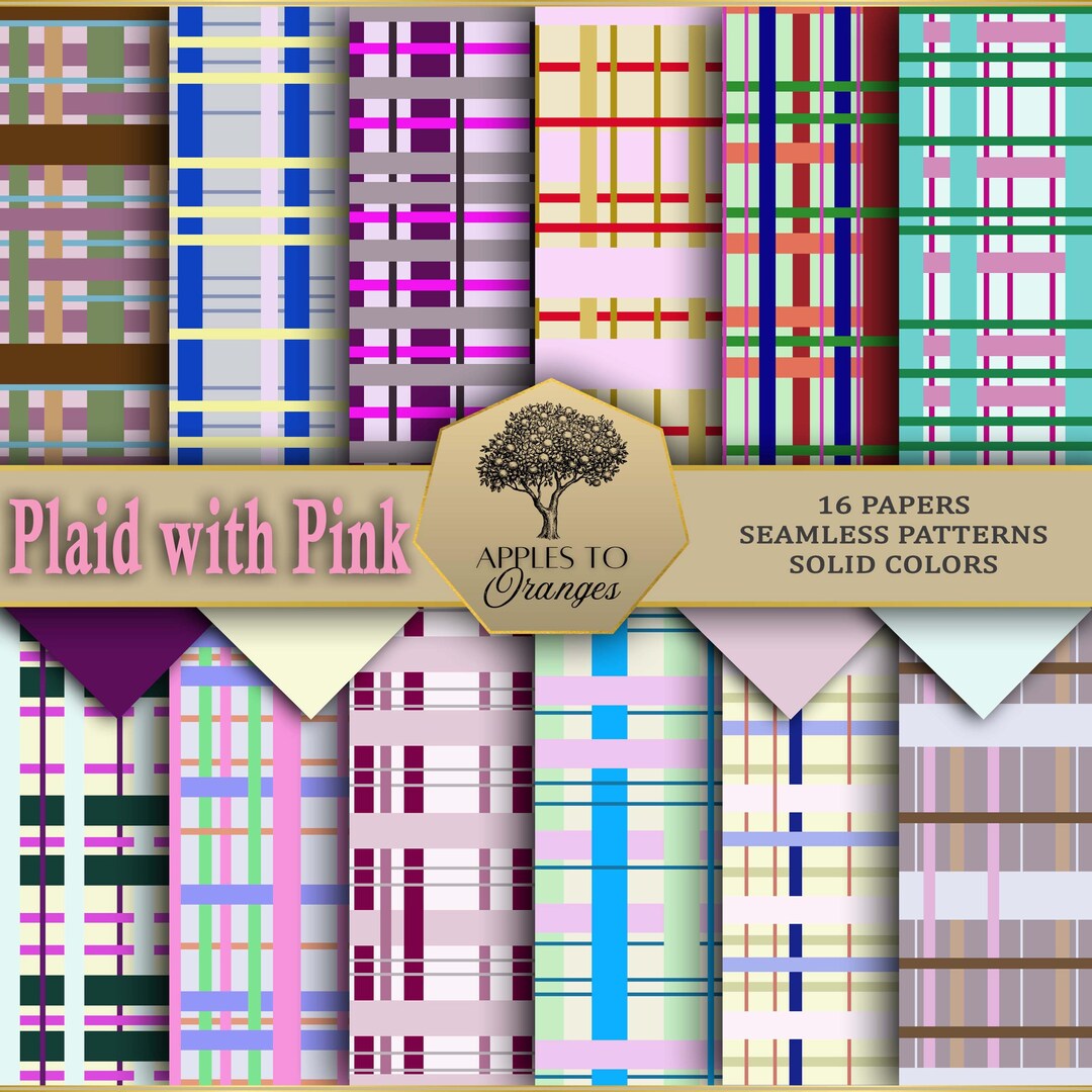 Plaid With Pink - Digital Paper Set - 16 Papers: Repeating Pattern and ...
