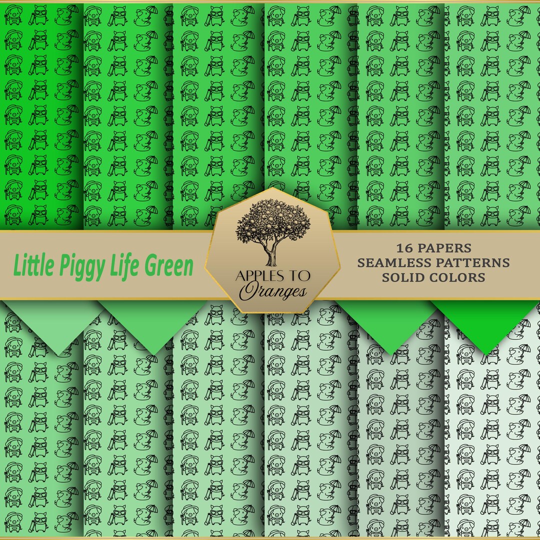 Little Piggy Life Green- Digital Paper Set - 16 Papers: Repeating ...