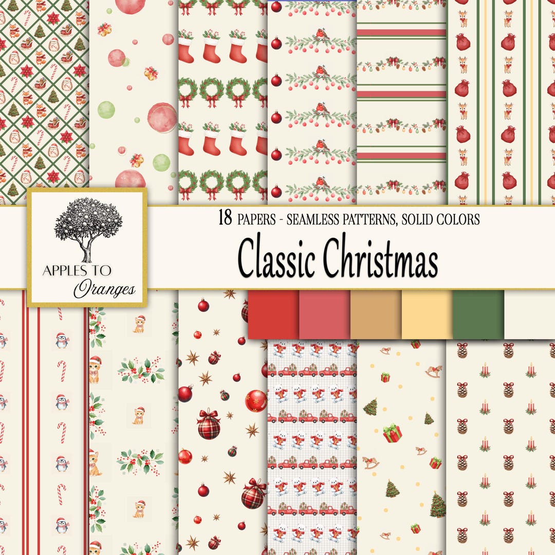 Classic Christmas - Digital Paper Set - 18 Papers: Repeating Pattern ...