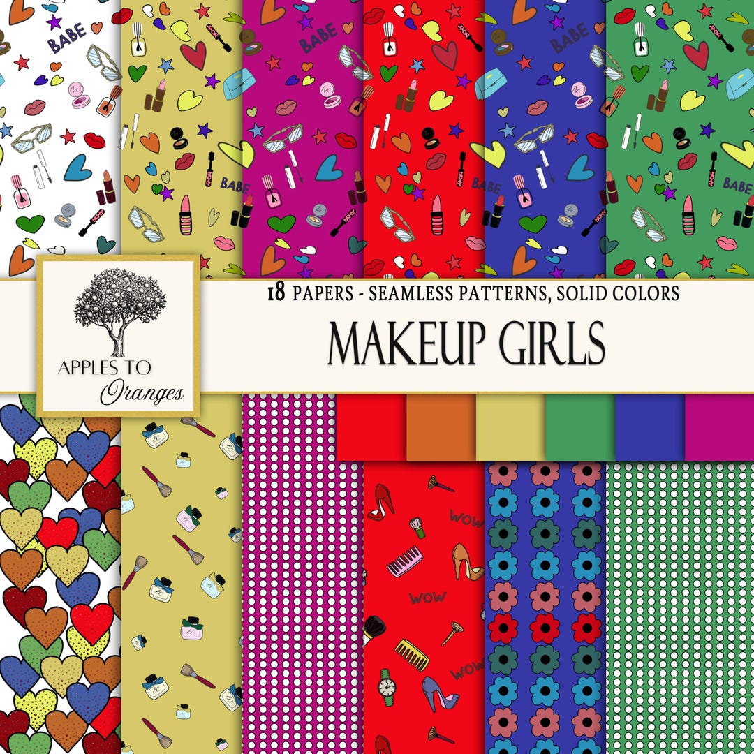 Makeup Girls - Digital Paper Set - 18 Papers: Repeating Pattern and ...