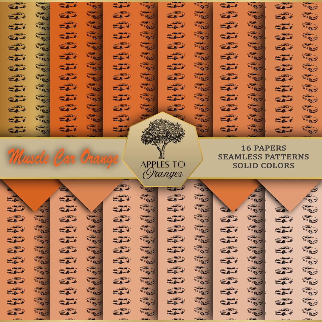 Muscle Car Orange - Digital Paper Set - 16 Papers: Repeating Pattern ...