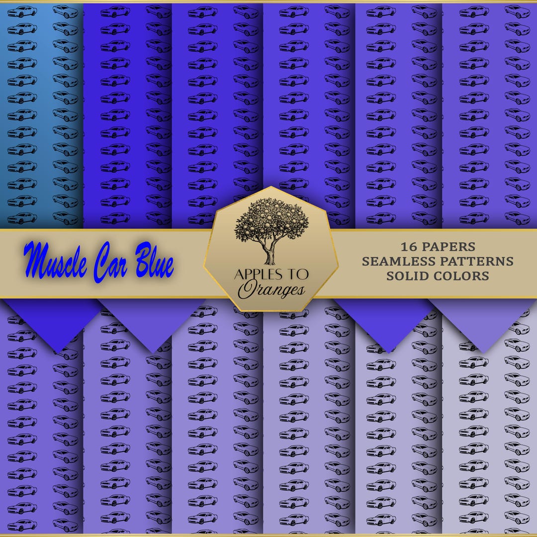 Muscle Car Blue - Digital Paper Set - 16 Papers: Repeating Pattern and ...