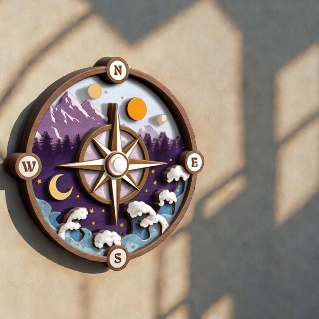 3D Wooden Compass Wall Art - Handmade Boho Decor - Nature-inspired ...