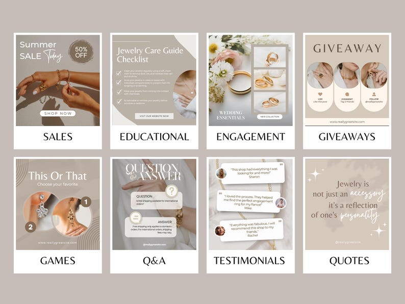 100 JEWELRY Branding INSTAGRAM Post TEMPLATES | Jewelry Canva Templates ...
