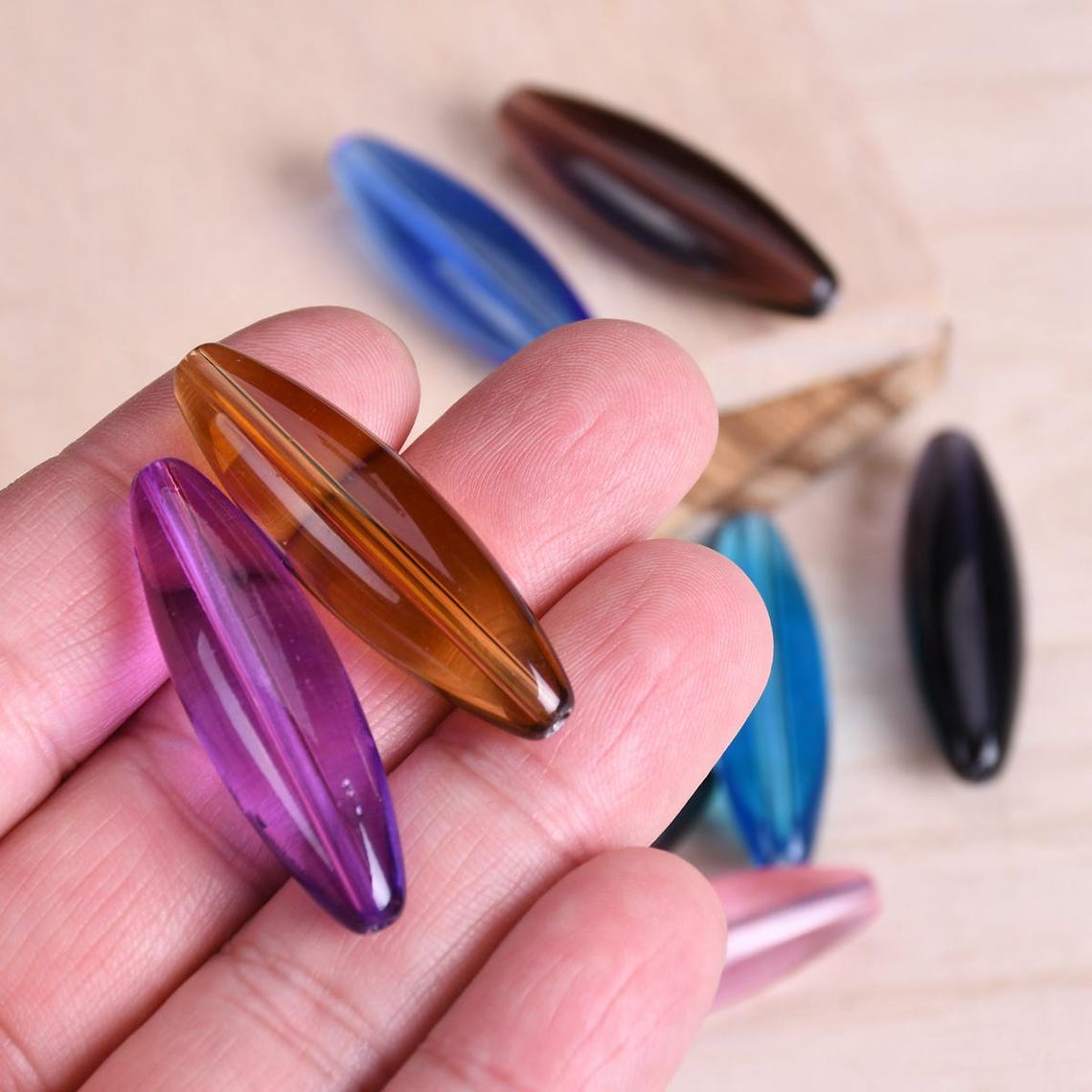 5pcs Long Oval Tube Shape 40mm X 12mm Glossy Crystal Glass Loose Beads ...