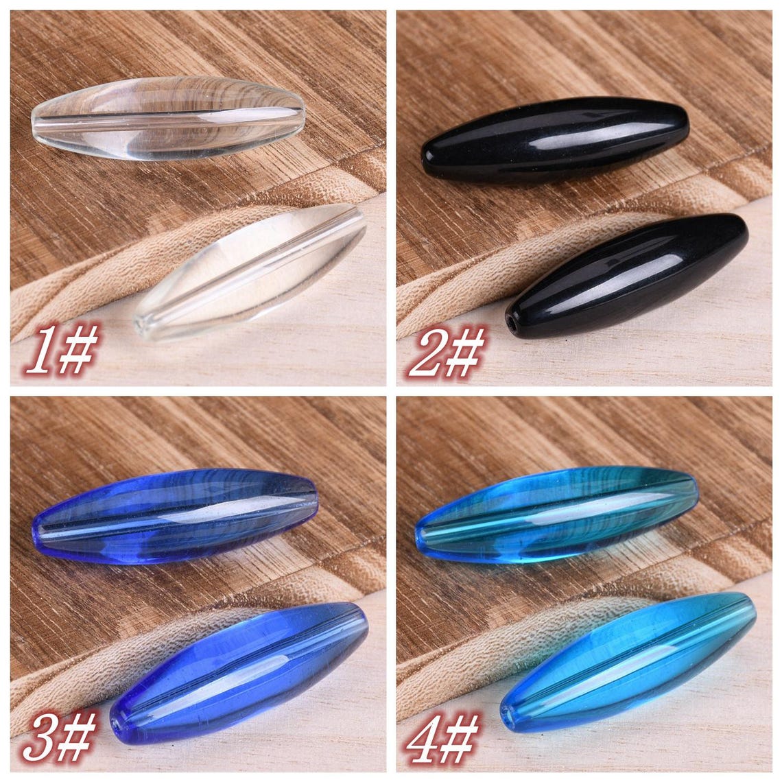 5pcs Long Oval Tube Shape 40mm X 12mm Glossy Crystal Glass Loose Beads ...