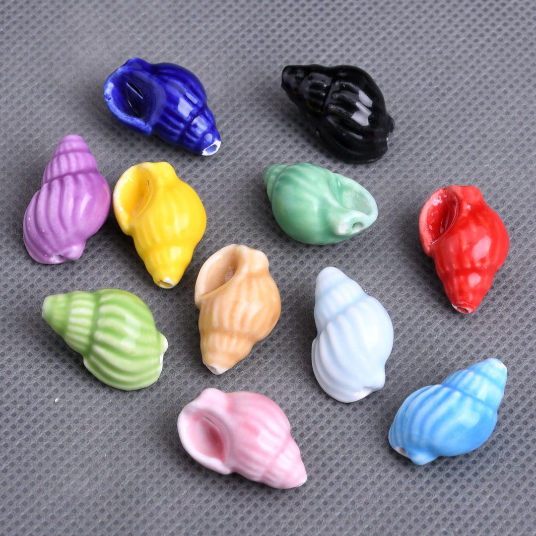 10pcs Conch Shape 21mm Ceramic Porcelain Loose Beads for Jewelry Making ...