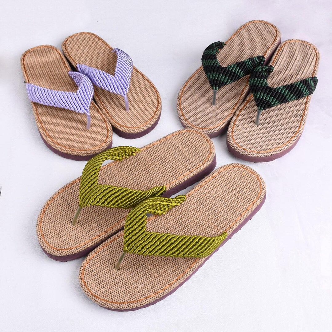Hand-braided Rope Slip on Flip Flops Sandals Casual Beach Summer Shoes ...