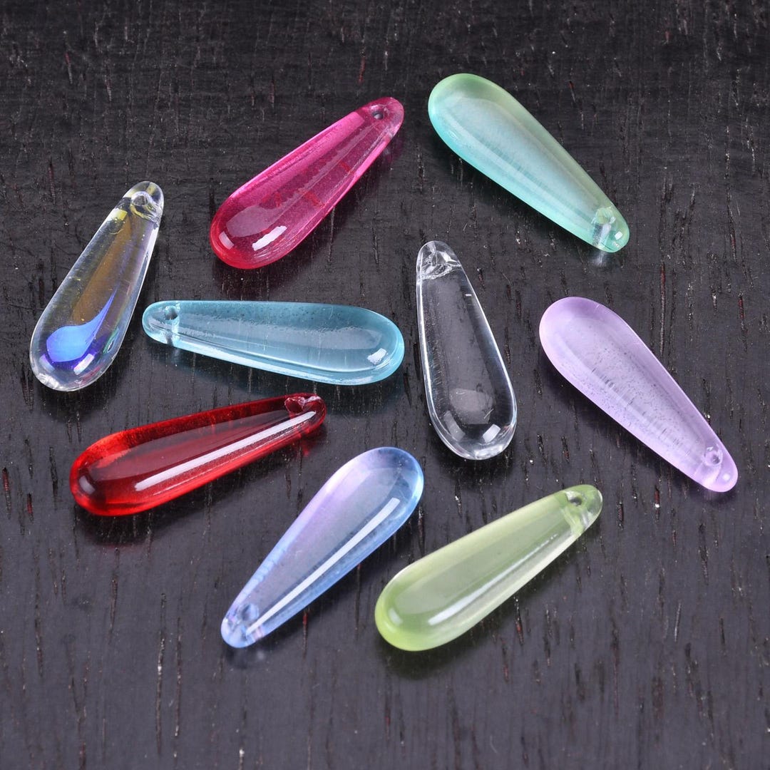 10pcs 22x7mm Long Teardrop Crystal Glass Top Drilled Pendants Loose ...