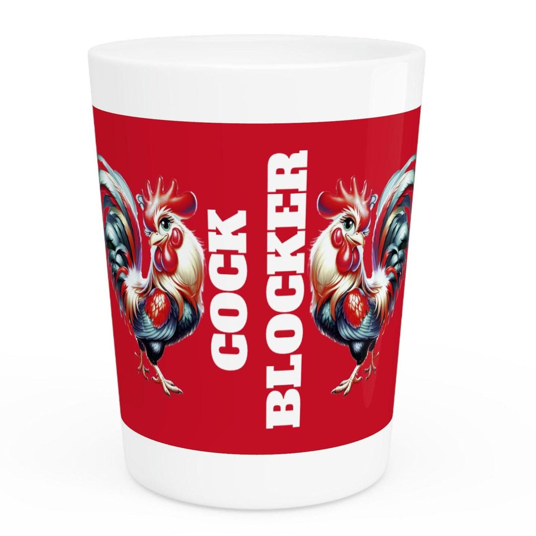 Rooster Shot Glass, Funny Cock Blocker Design, Black or White Barware ...
