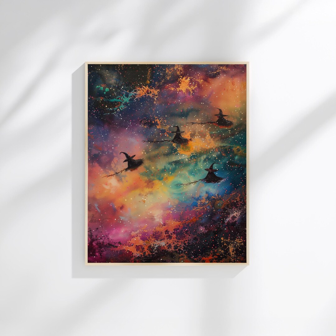 Witches Under Stars Halloween Art Print | Starry Night Witchcore Wall ...