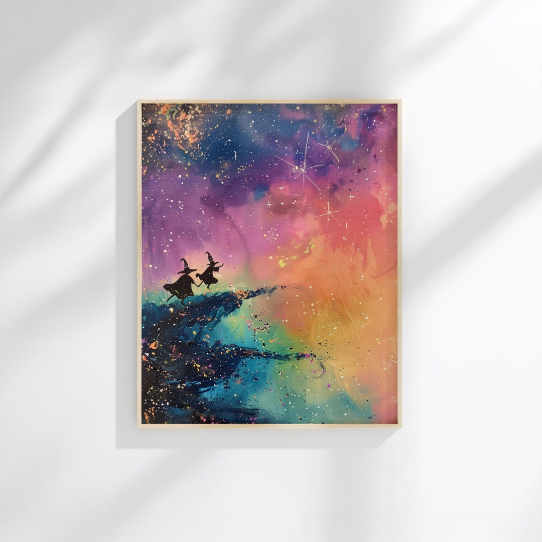 Witches Flying Galaxy Sky Art Print | Celestial Witchcore Halloween ...