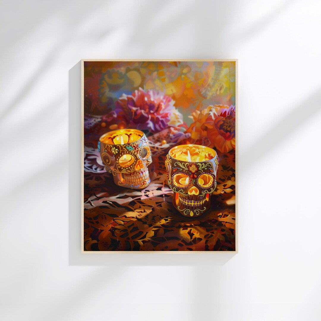 Calavera Candlelight Art Print | Sugar Skull Candle Wall Decor | Día De ...