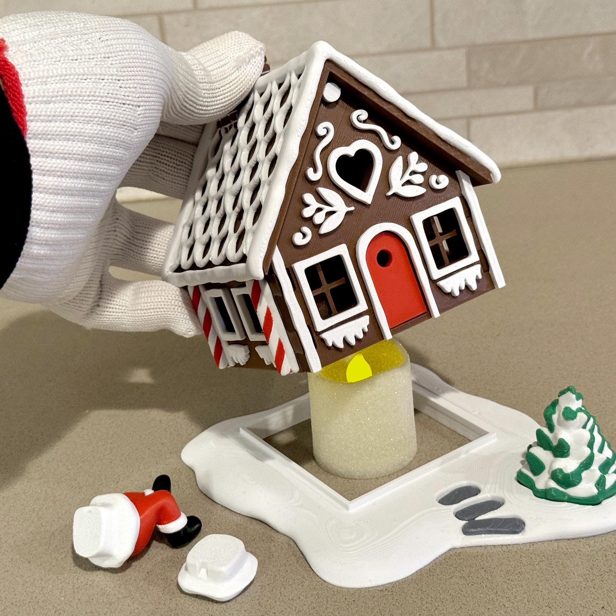 3D Printed Gingerbread House With Switchable Santa or Snow Chimney Cap ...