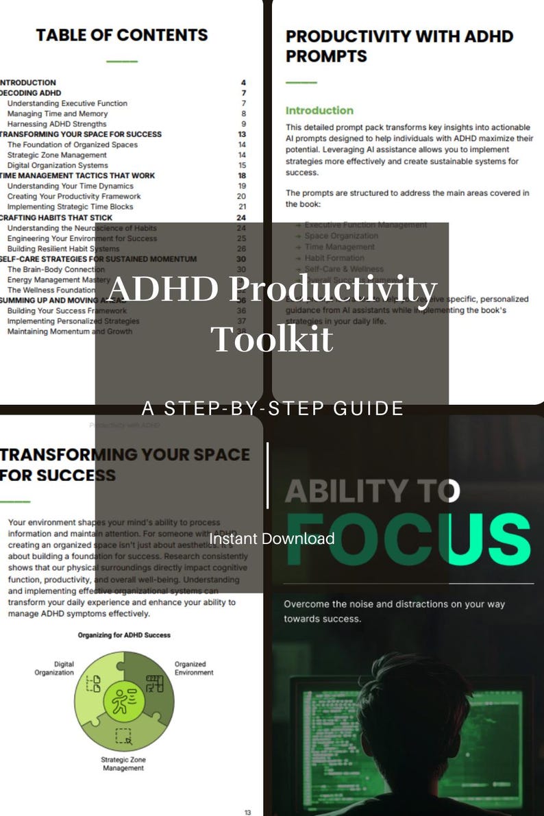 ADHD Productivity Toolkit | Executive Functioning, E-books, Workbook ...
