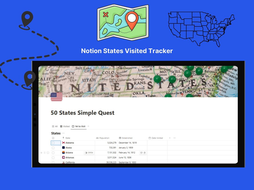 50 States Travel Tracker | USA Road Trip Planner, Adventure Log ...
