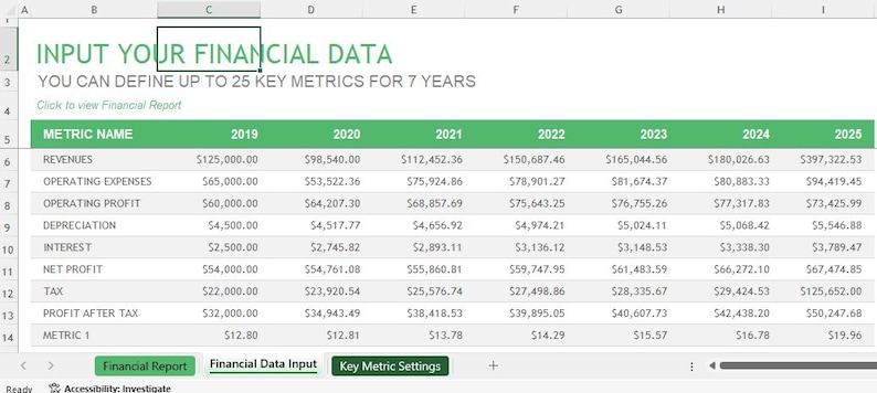 2025 Annual Financial Metrics Dashboard | Excel Template for Business ...