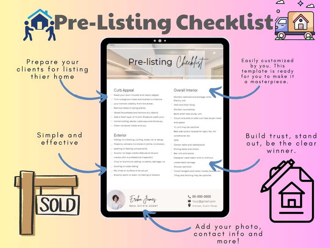 Pre-listing Checklist Template | Editable Canva Design for Realtors ...