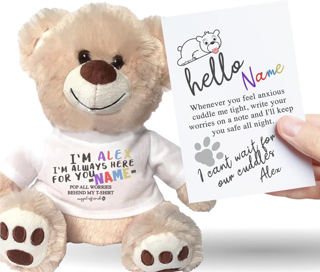 Worry Teddy Bear - Anxiety Relieving Cuddly Alex Bear for Kids ...