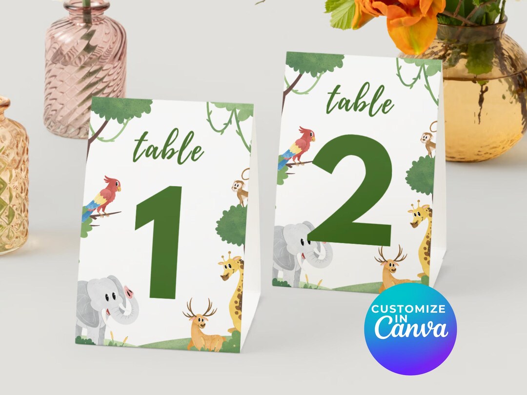 Wild-themed Party Table Tents, Canva Template Instant Digital Download ...