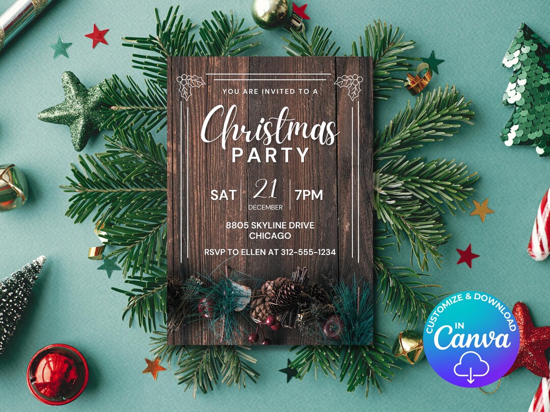 Simple Christmas Party Invitation, Canva Template Instant Digital ...